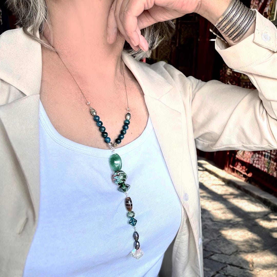 Apatite, Aventurine Beaded Pendant Necklace: Handmade Jewelry; Gemstone ...