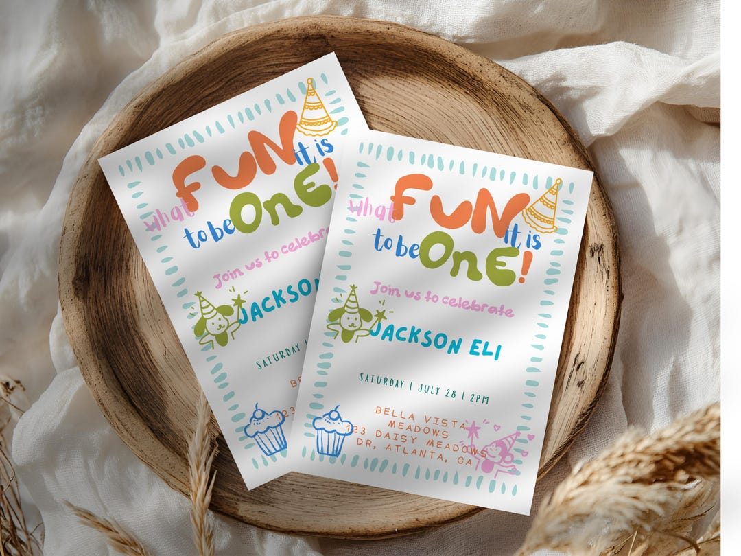 What Fun to Be One Birthday Invitation Template, Editable Canva ...