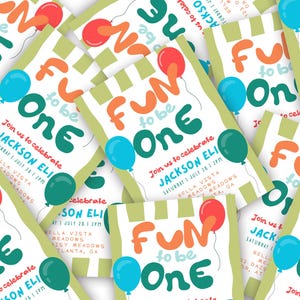 Fun to Be One Birthday Invitation Template, Editable Canva Template ...