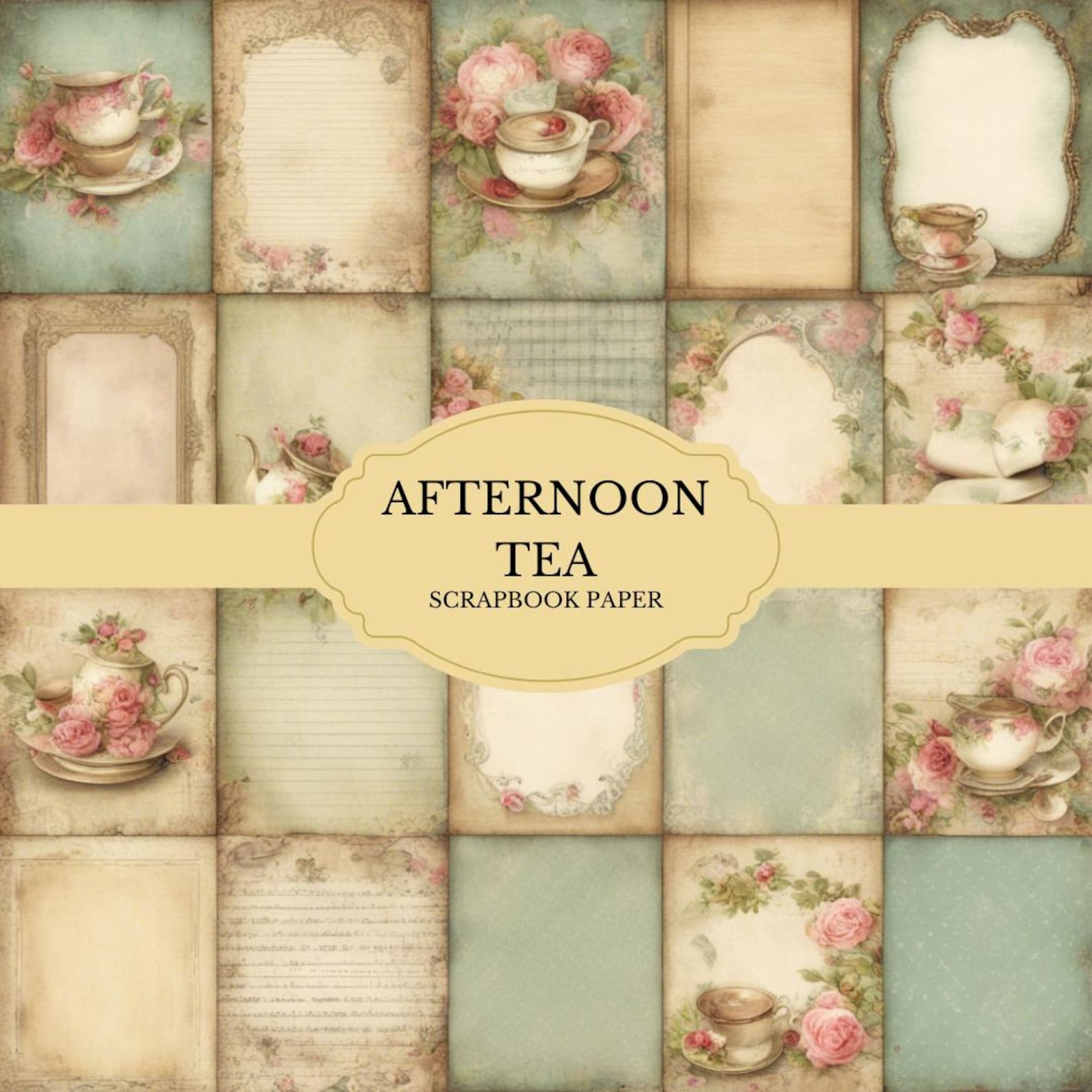 Afternoon Tea Scrapbook Paper - Vintage Teacup Digital Paper Pack ...