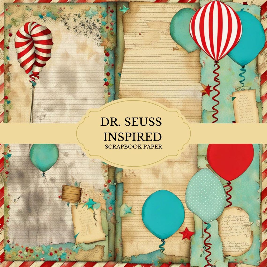 Dr. Seuss Inspired Scrapbook Paper - Whimsical Printable Paper Pack ...