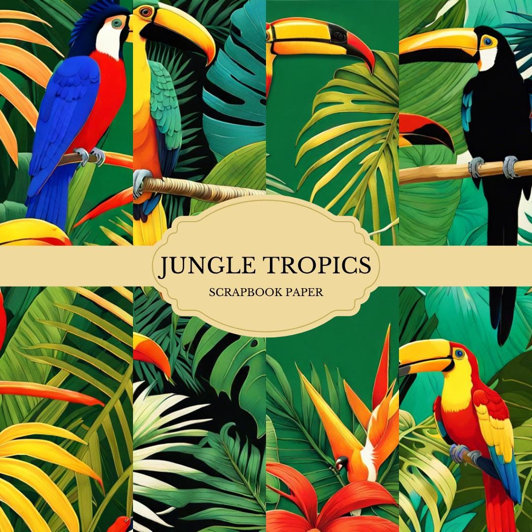 Jungle Tropics Scrapbook Paper | Tropical Leaves & Exotic Plants ...