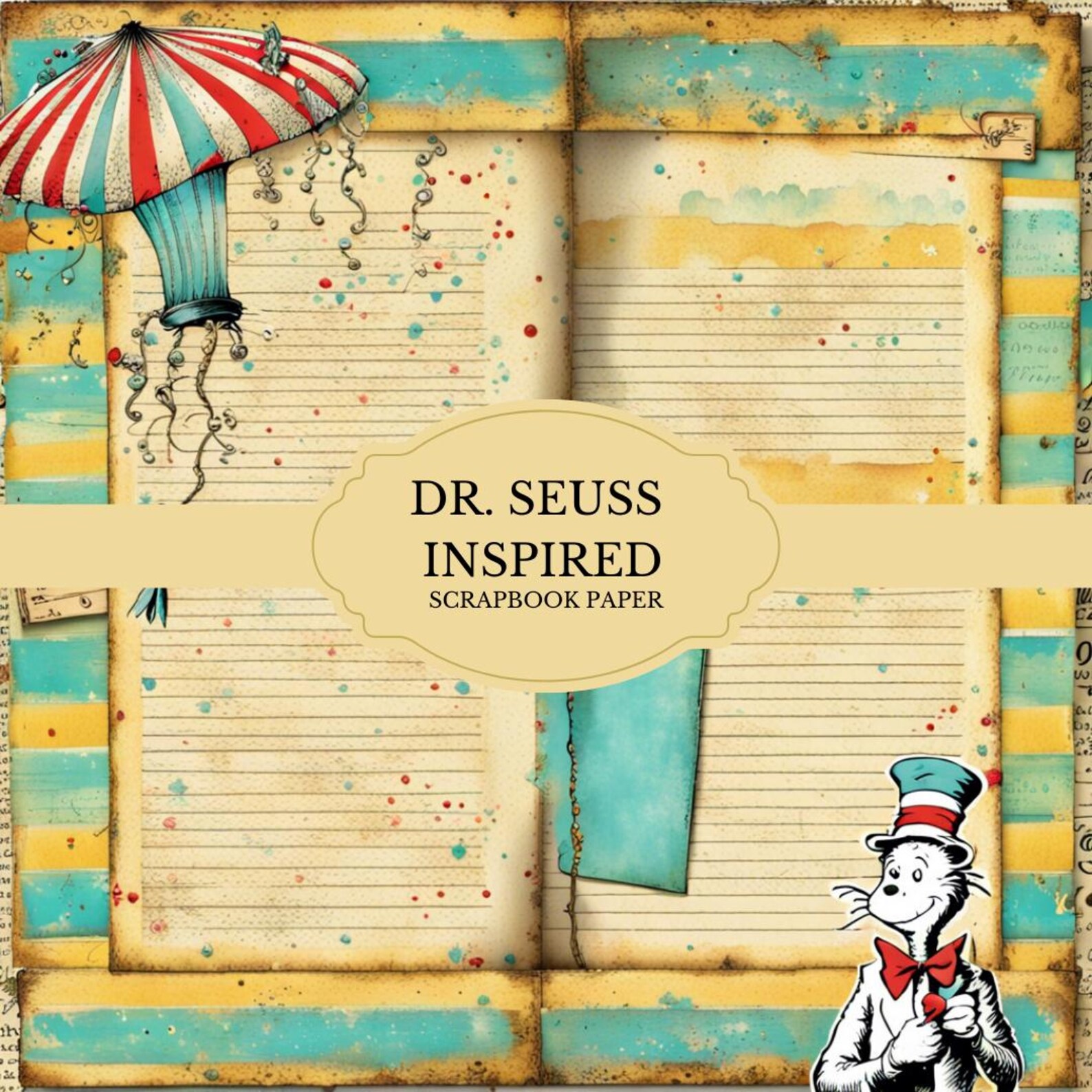 Dr. Seuss Inspired Scrapbook Paper - Whimsical Printable Paper Pack ...