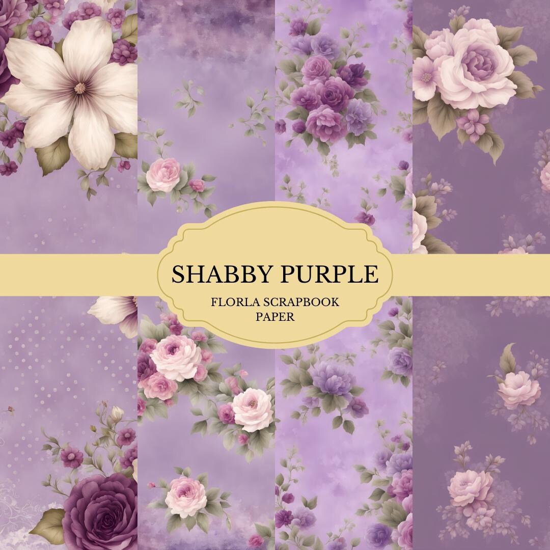 Shabby Purple Scrapbook Paper - Vintage Lavender Digital Paper Pack ...