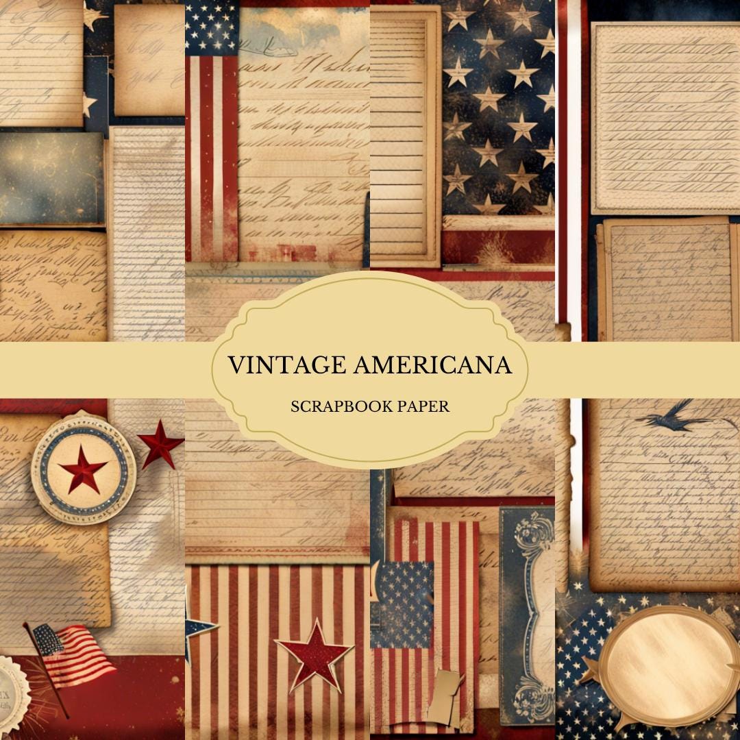 Vintage Americana Scrapbook Paper | Rustic Patriotic Digital Paper ...