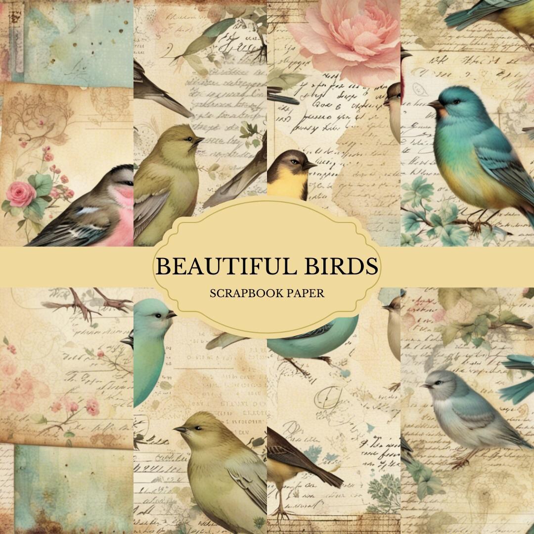 Beautiful Birds Scrapbook Paper - Vintage Bird Digital Paper Pack With ...