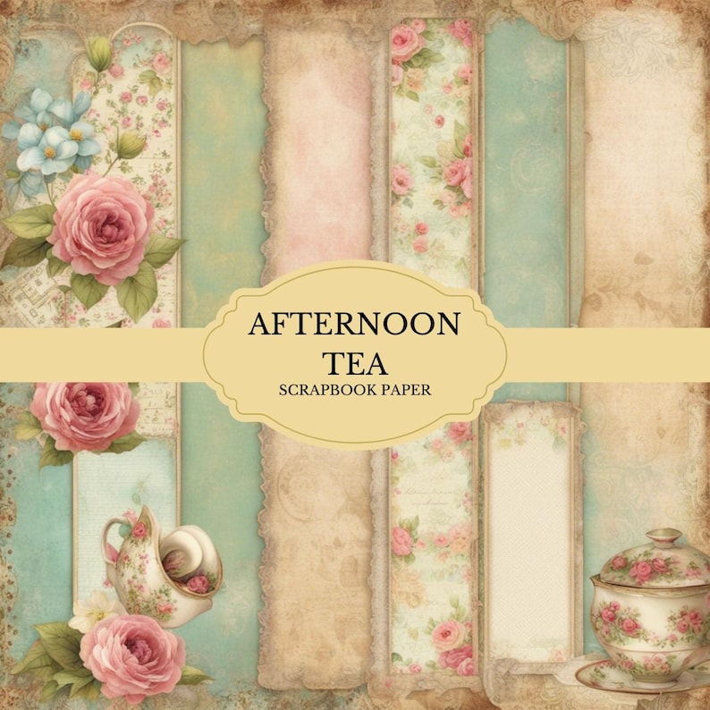 Afternoon Tea Scrapbook Paper - Vintage Teacup Digital Paper Pack ...