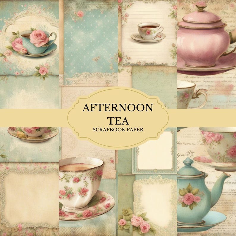 Afternoon Tea Scrapbook Paper - Vintage Teacup Digital Paper Pack ...