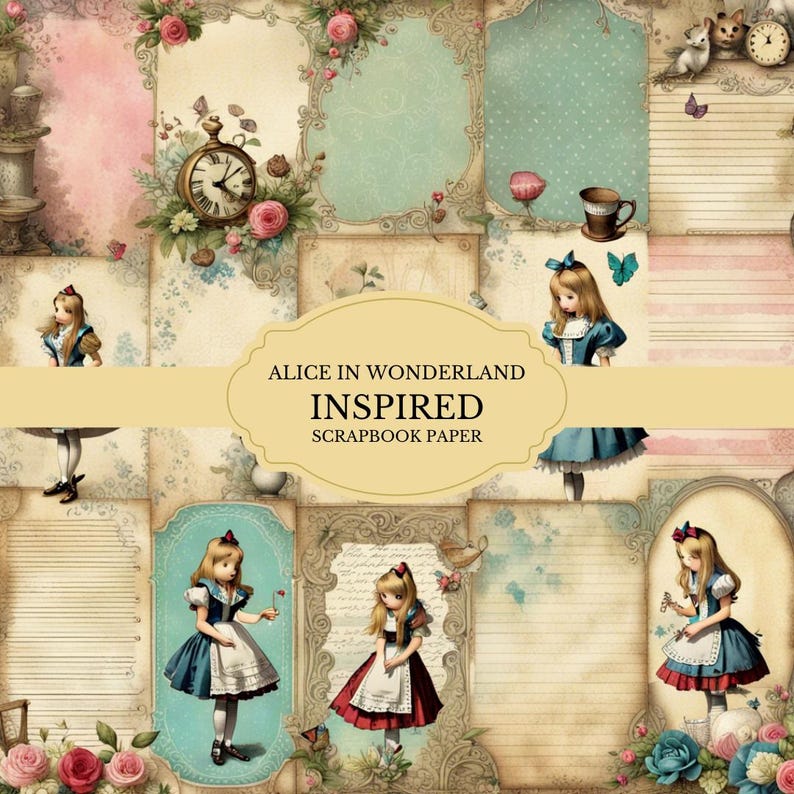 Alice in Wonderland Scrapbook Paper - Whimsical Digital Paper Pack With ...