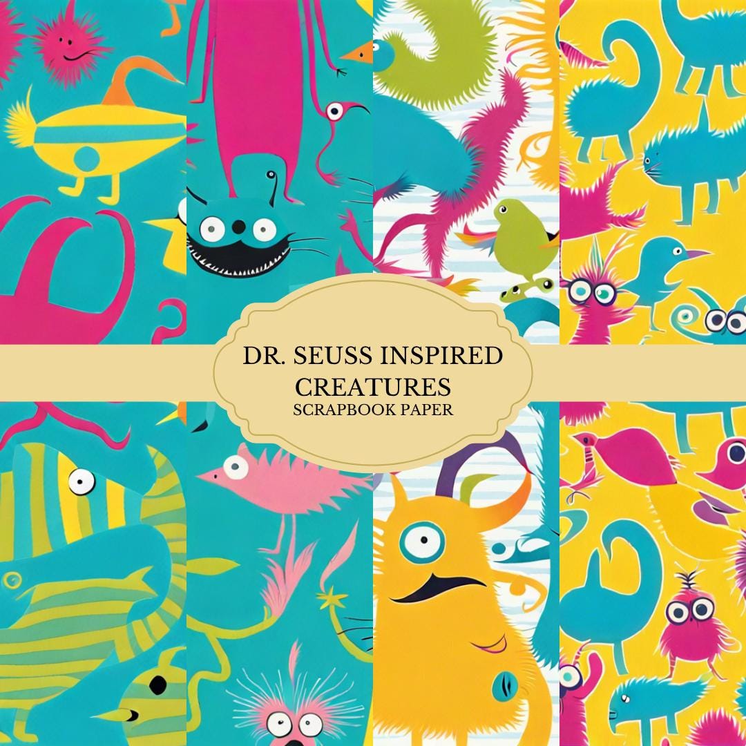 Dr. Seuss Inspired Creatures Scrapbook Paper | Whimsical Animal Digital ...