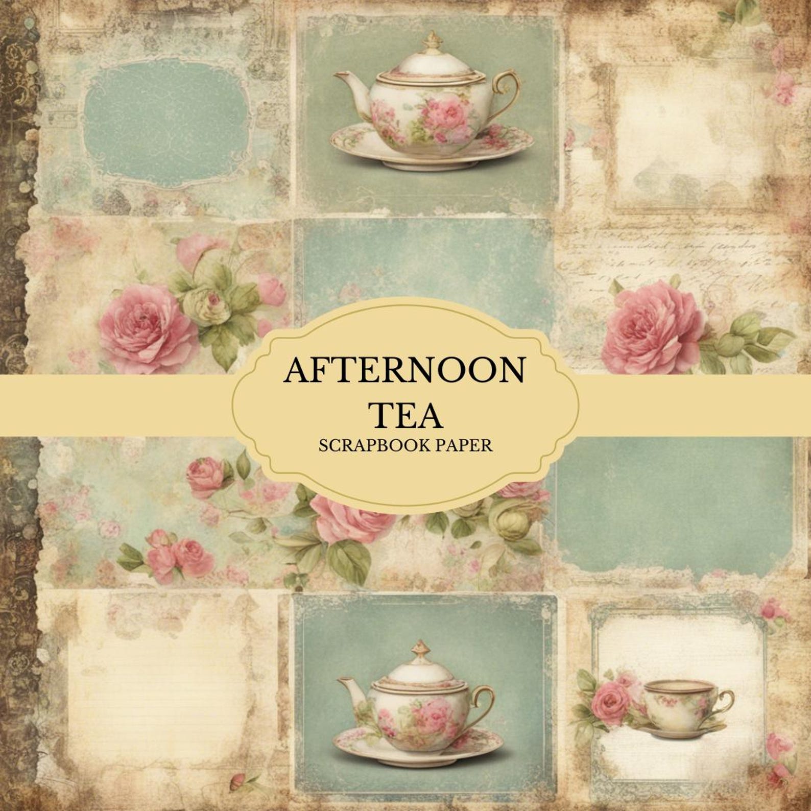 Afternoon Tea Scrapbook Paper - Vintage Teacup Digital Paper Pack ...