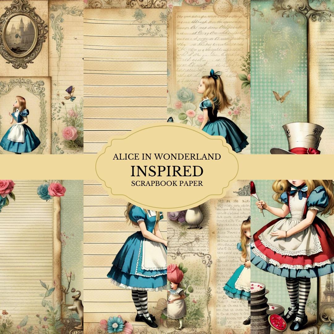Alice in Wonderland Scrapbook Paper - Whimsical Digital Paper Pack With ...