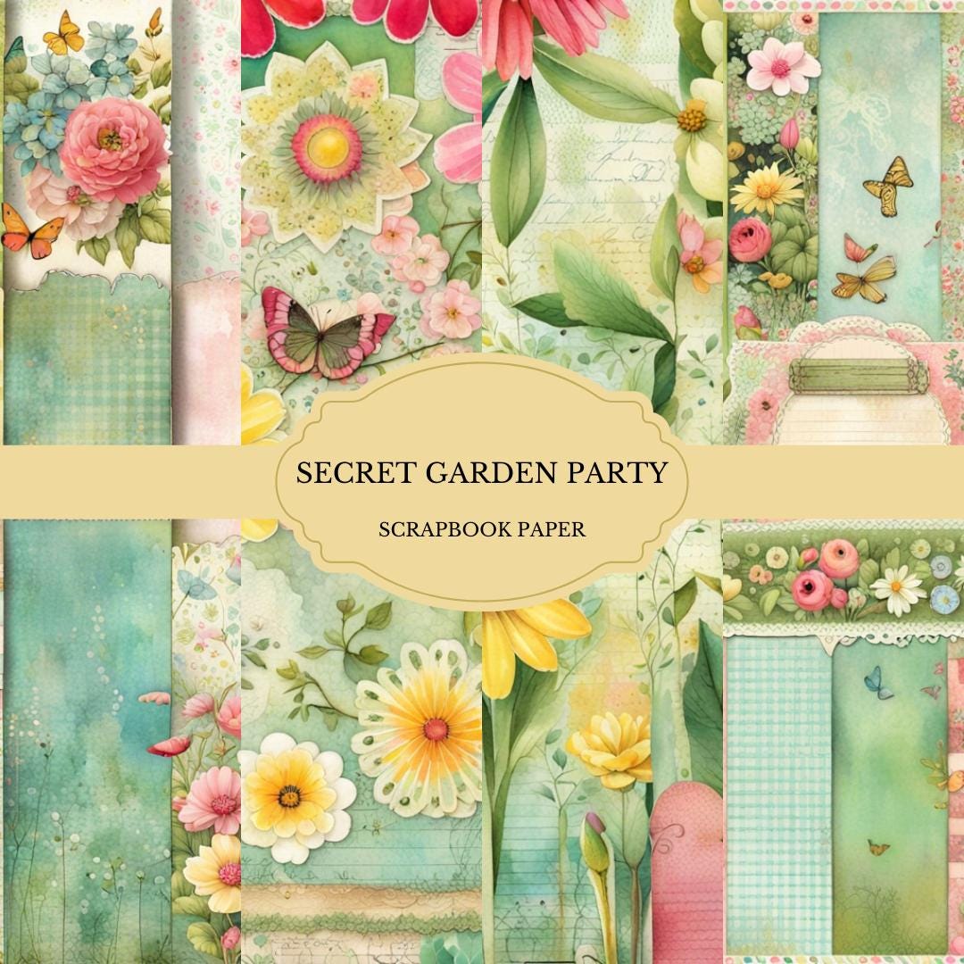 Vintage Tea Party Scrapbook Paper - Secret Garden Floral Ephemera ...