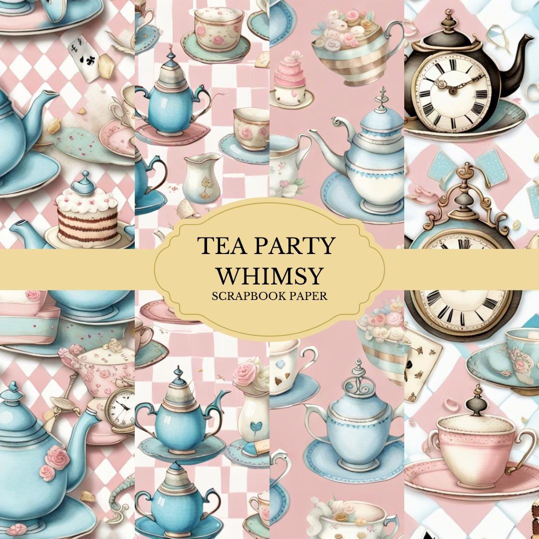 Tea Party Whimsy Scrapbook Paper | Alice in Wonderland Digital Paper ...