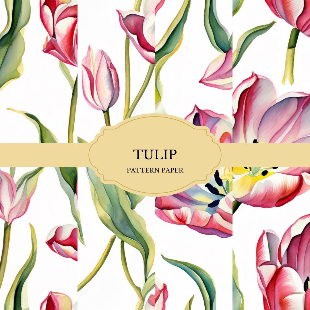 Tulip Pattern Scrapbook Paper - Spring Floral Digital Paper Pack With ...