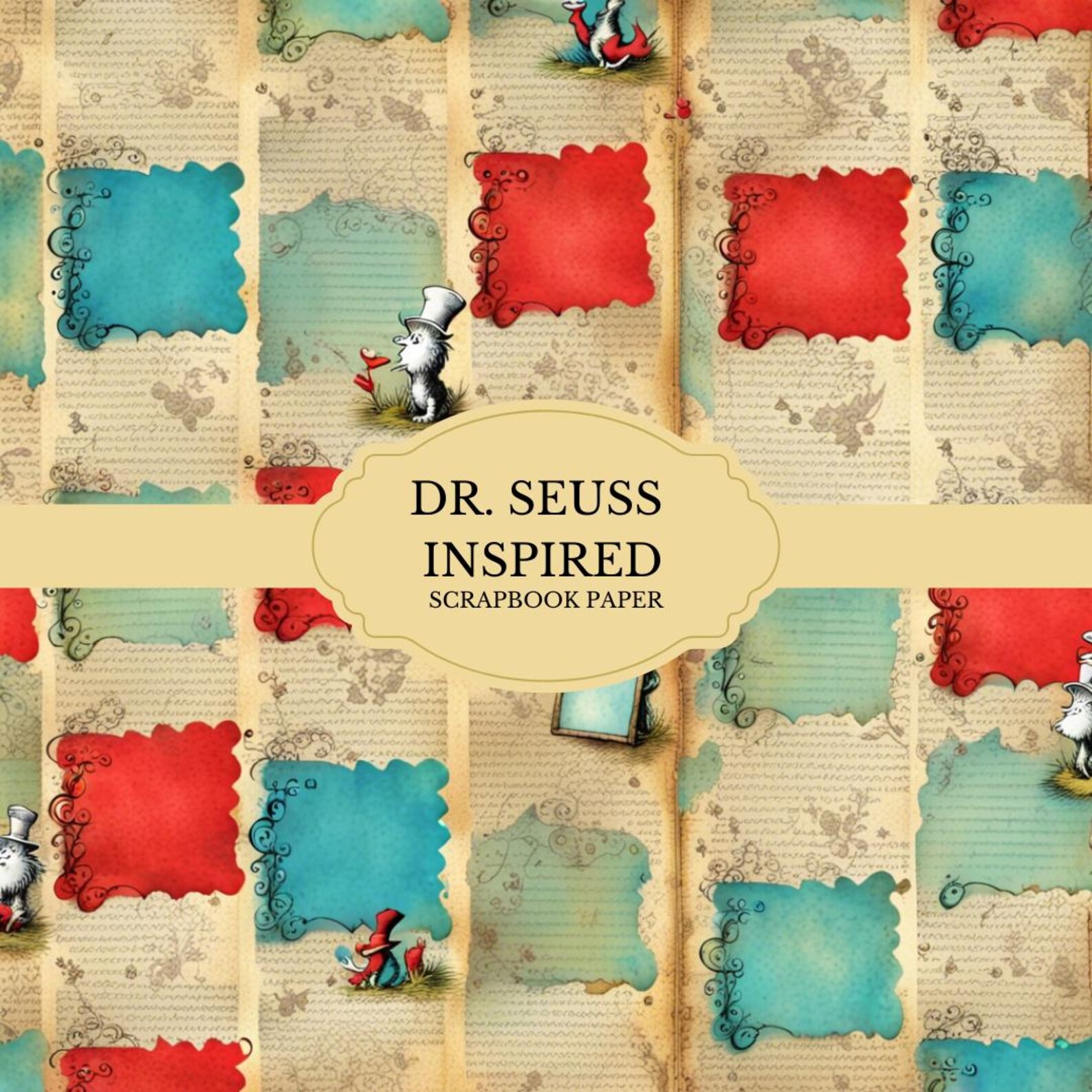 Dr. Seuss Inspired Scrapbook Paper - Whimsical Printable Paper Pack ...