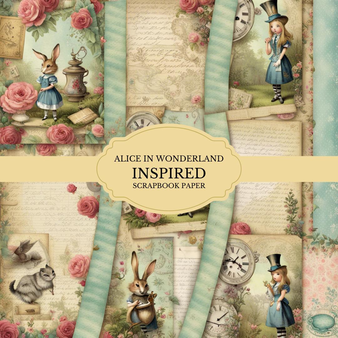 Alice in Wonderland Scrapbook Paper - Whimsical Digital Paper Pack With ...