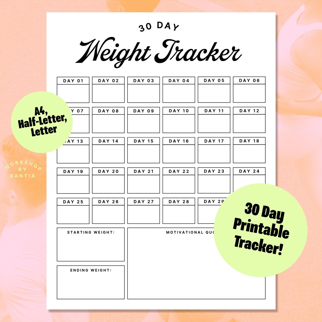 30-day Weight Tracker Printable | A4, Letter and Half-letter | Retro ...