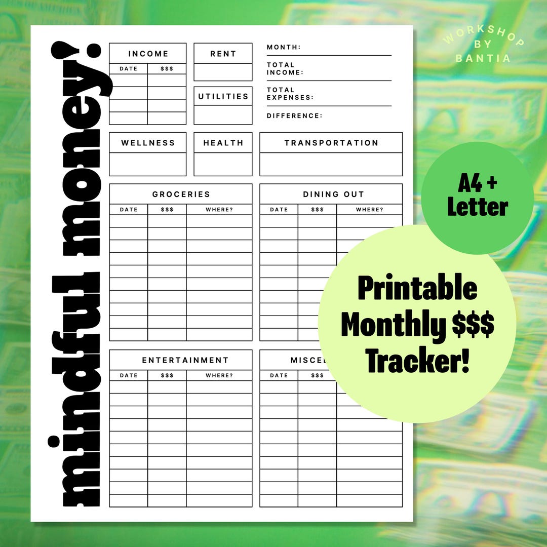 Mindful Money Printable Monthly Budget Tracker | A4 & US Letter PDF ...