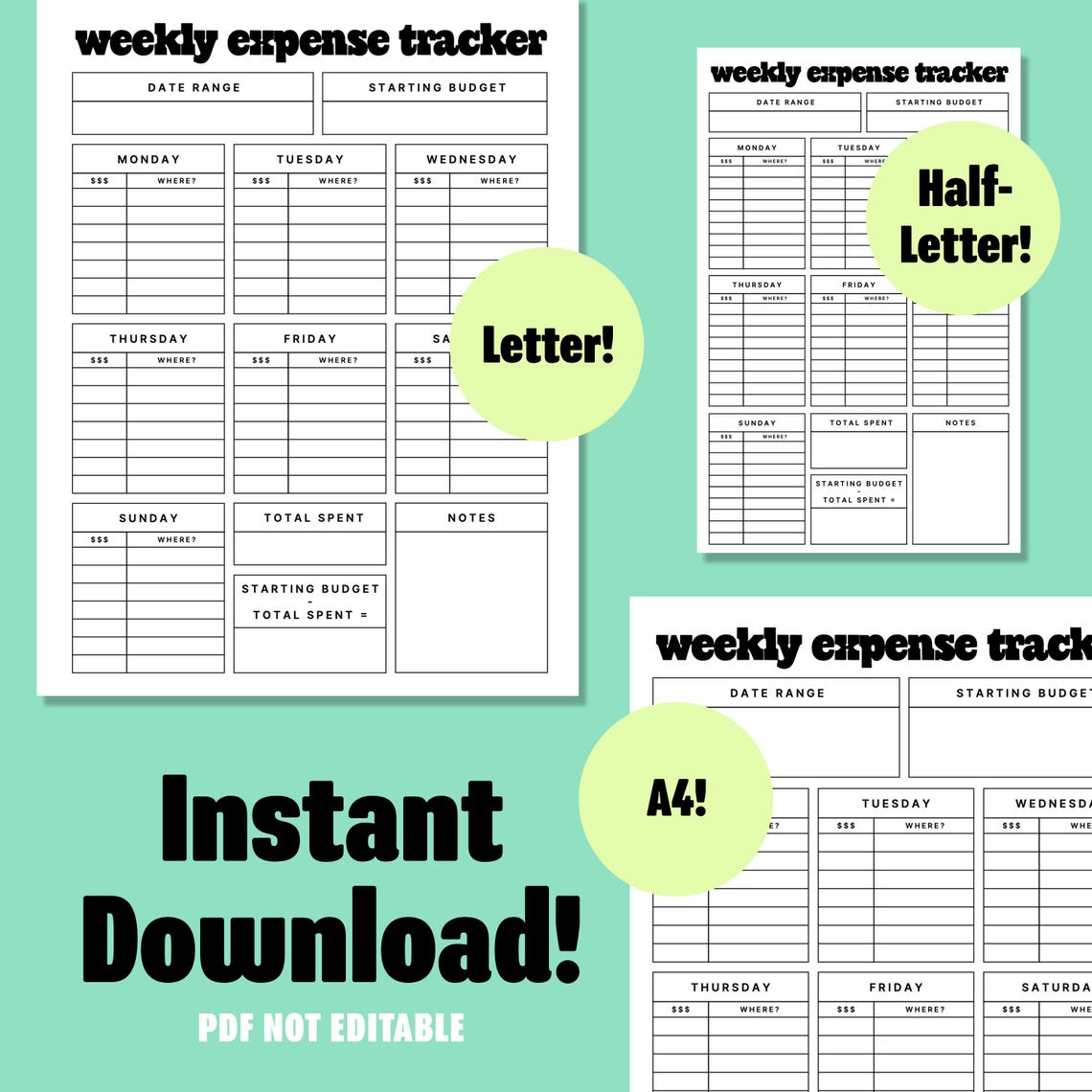 Printable Weekly Budget Tracker | A4, Letter & Half-letter | Easy-to ...