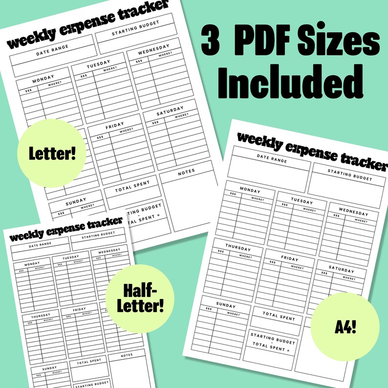 Printable Weekly Budget Tracker | A4, Letter & Half-letter | Easy-to ...