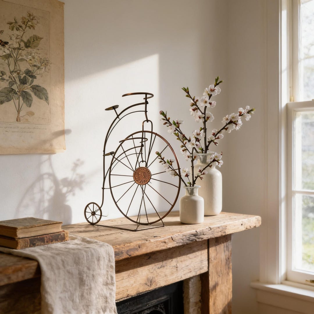 Vintage Penny Farthing Sculpture: Rustic Wire Bicycle With Plant Holder ...