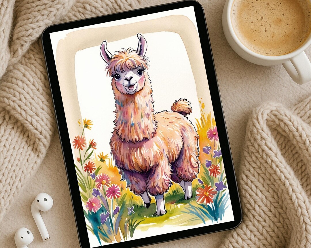 Colorful Watercolor Llama Print | Whimsical Farm Animal Wall Art | Kids ...
