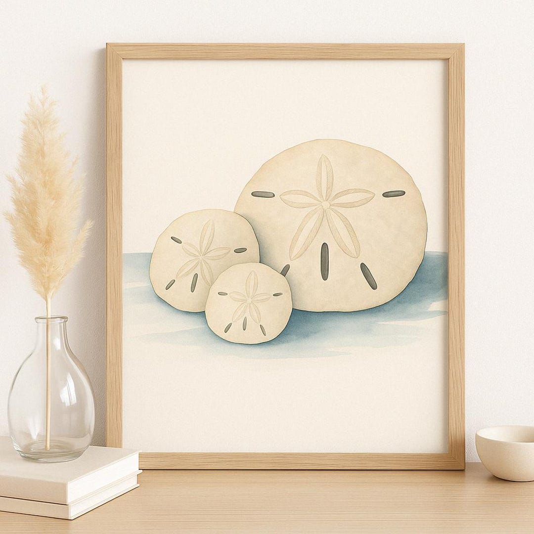 Vintage Coastal Sand Dollars Printable Art – Soft Beach Watercolor Wall ...