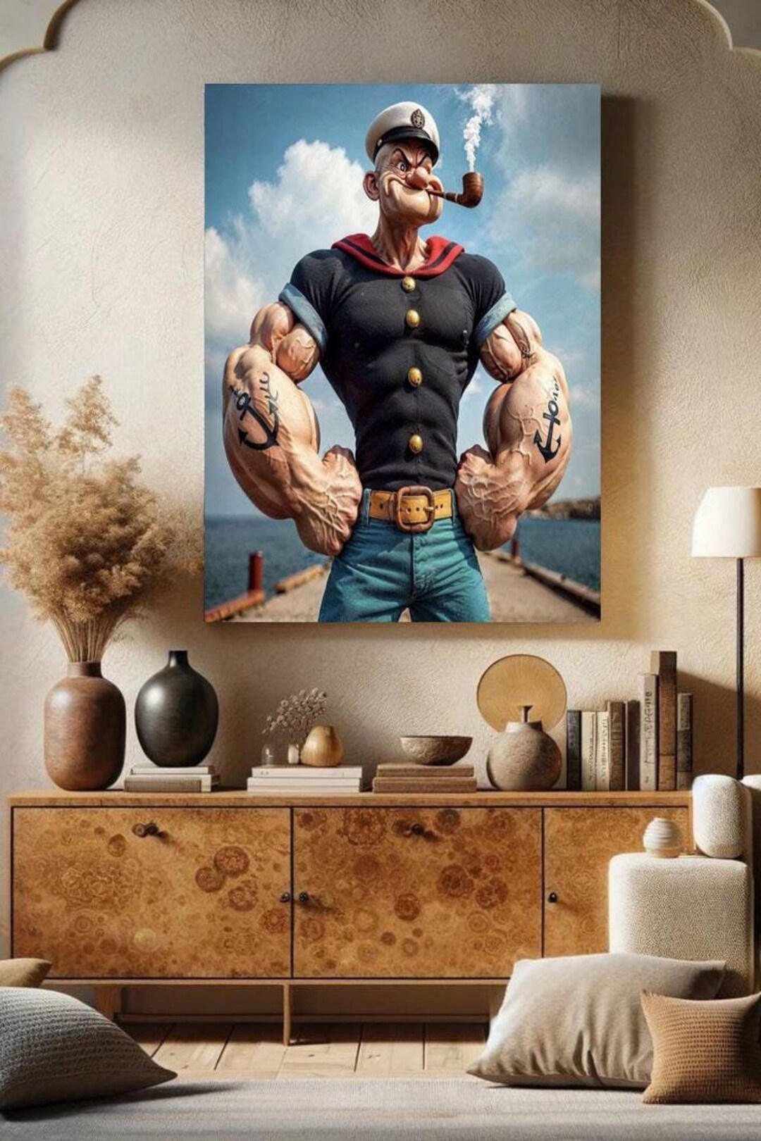 Popeye Glass Art, Cartoon Glass Art, Glass Wall Hanger, Tempered Glass ...