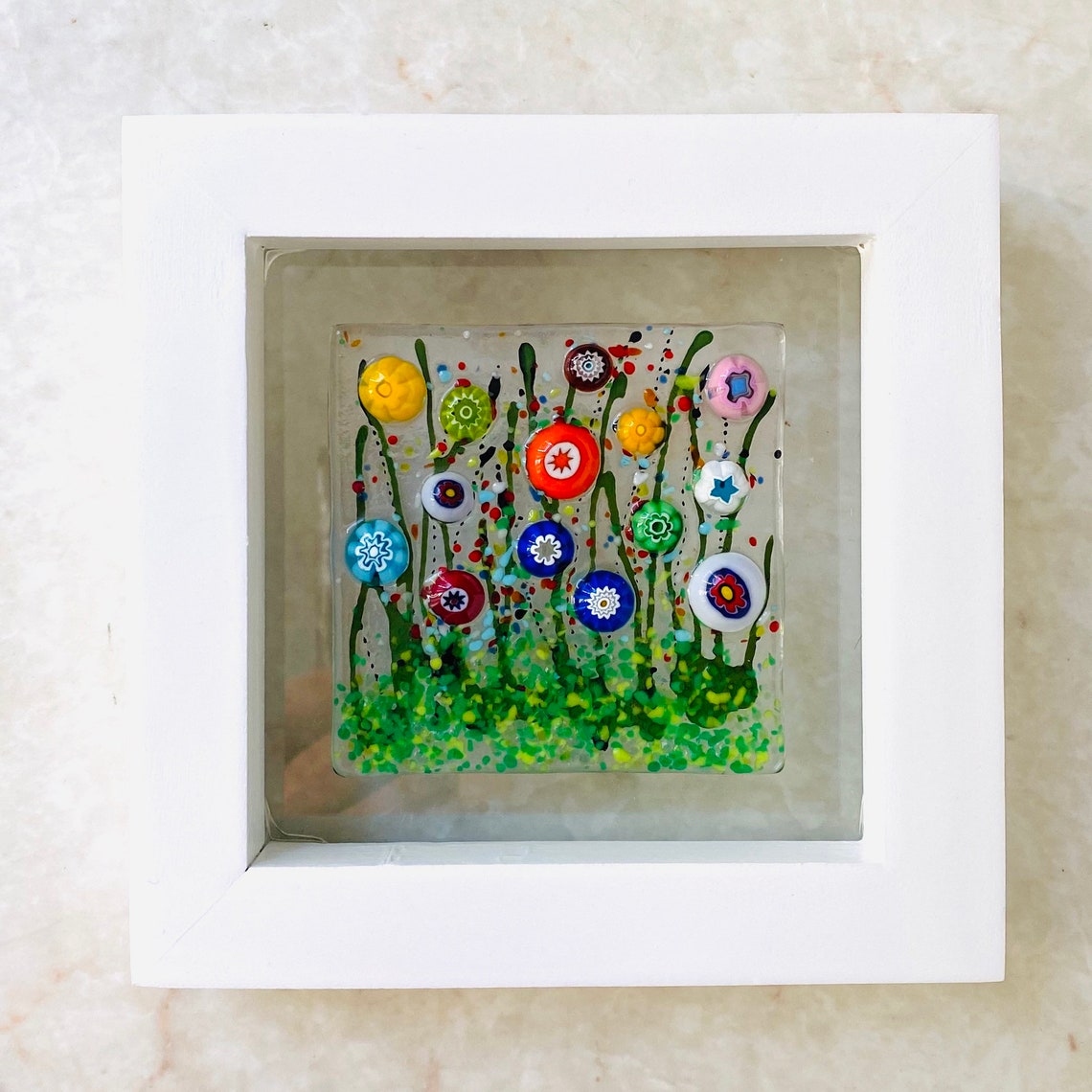 Floating Flowers Wildflower Glass Art White Framed Floral - Etsy