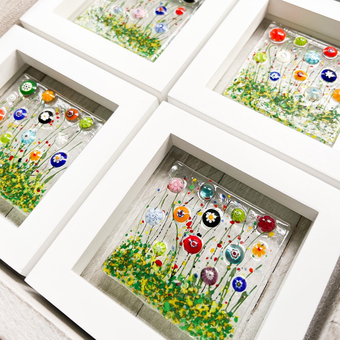Floating Flowers Wildflower Glass Art White Framed Floral - Etsy