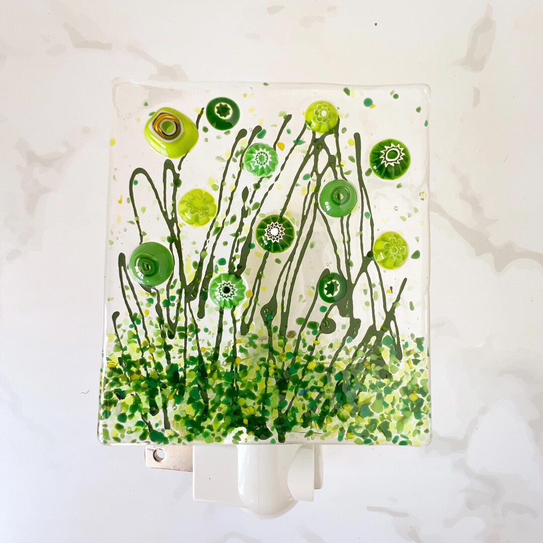 Green Floral Fused Glass Night Light: Spring Decor Gift - Etsy