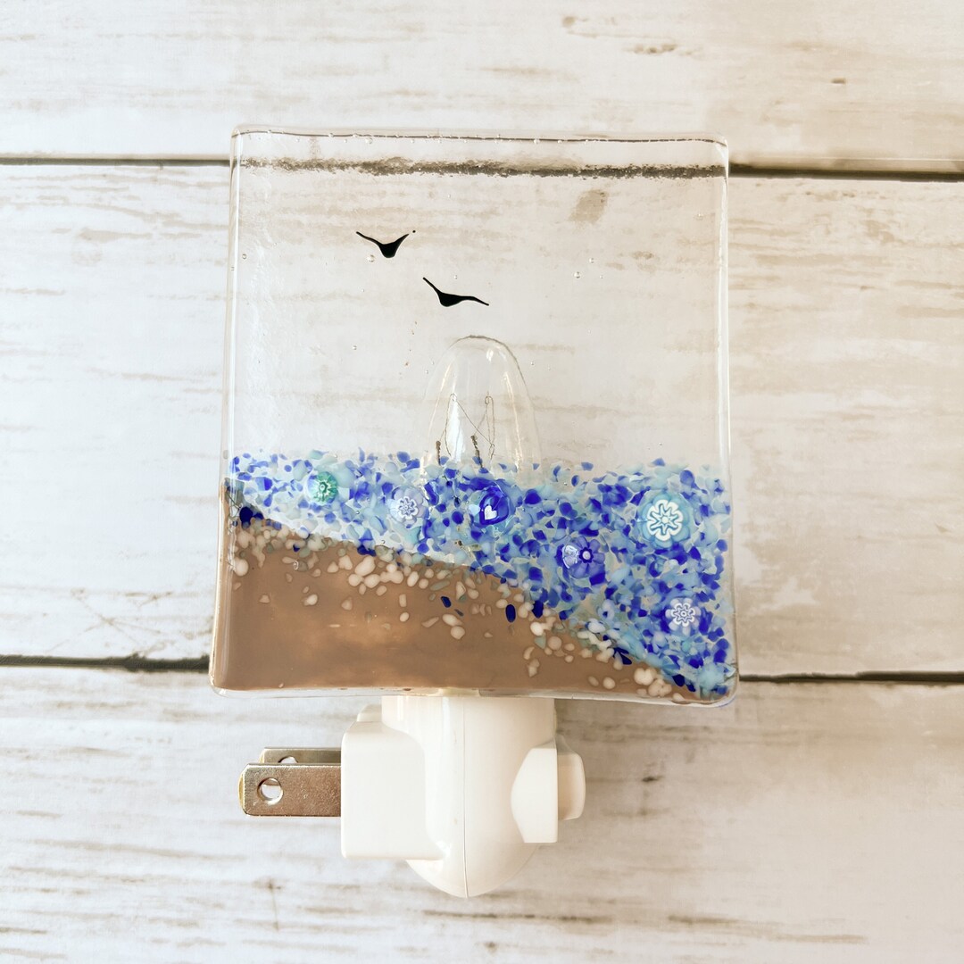 Beach Glass Night Light, Ocean Nightlight, Coastal Glass Art, PNW ...