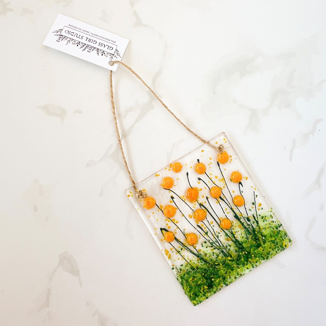 Fused Glass Marigold Suncatcher: Floral Window Ornament - Etsy