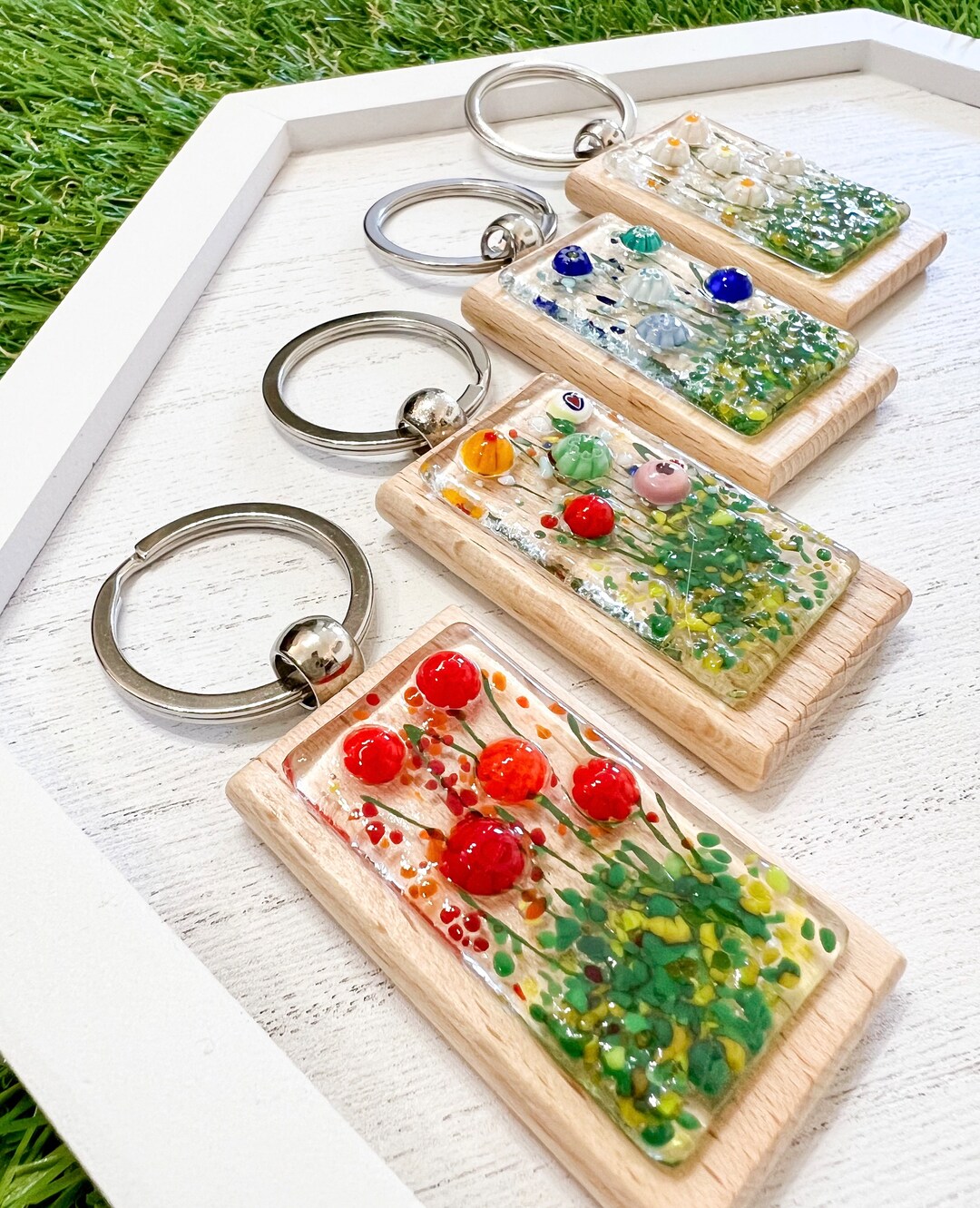 Fused Glass Floral Keychain - Etsy