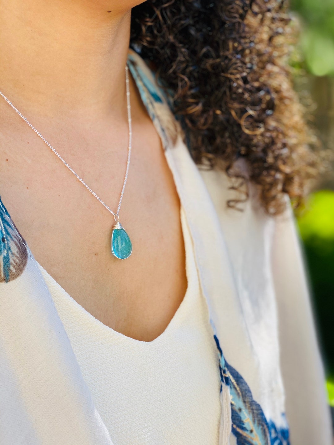 Glass Raindrop Necklace, Teardrop Jewelry, Fused Glass Pendant ...