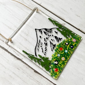 Mountain Fused Glass Suncatcher, Glass Mountain Ornament, Mount Hood ...