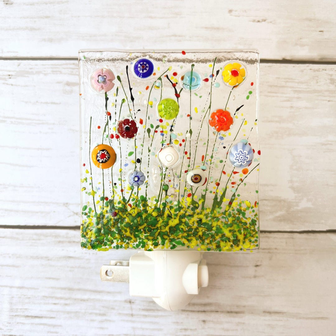 Fused Glass Floral Night Light: Millefiori Flowers Glass Art - Etsy