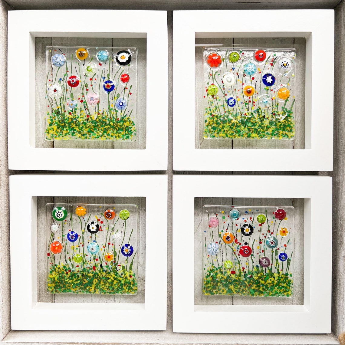Floating Flowers Wildflower Glass Art White Framed Floral - Etsy
