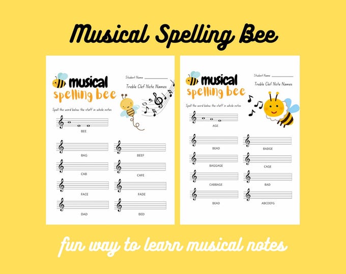 Musical Note Spelling Bee Piano Sheet Word Game for Learning Notes - Etsy