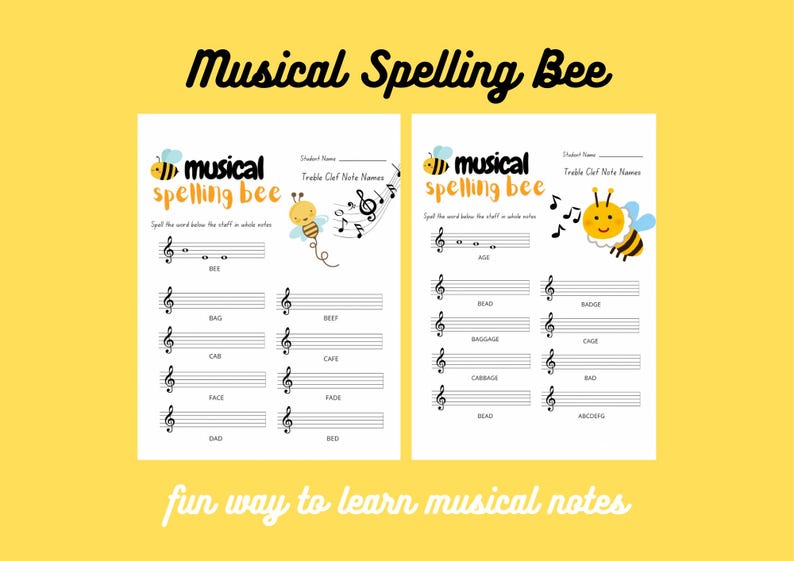 Musical Note Spelling Bee Piano Sheet Word Game for Learning Notes - Etsy