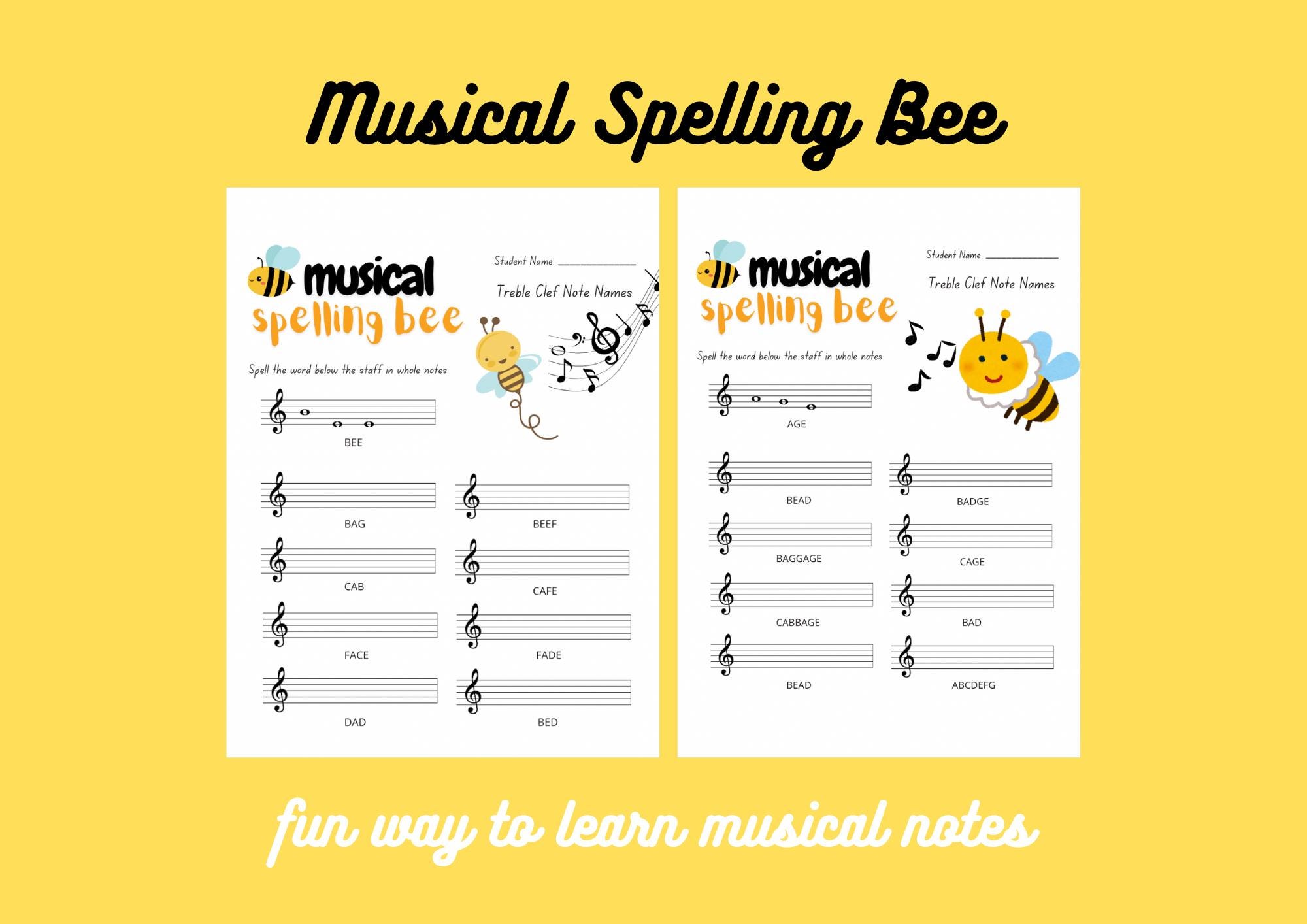 Musical Note Spelling Bee Piano Sheet Word Game for Learning Notes - Etsy