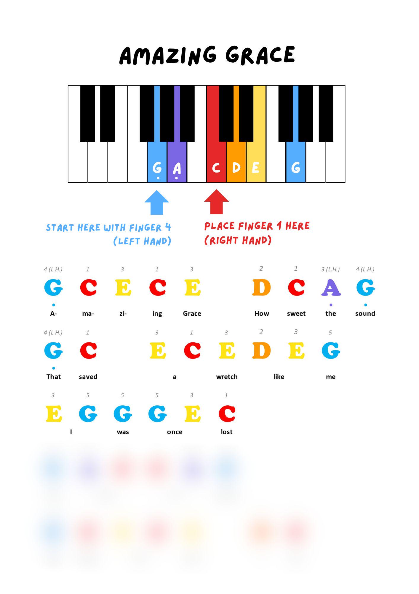 Amazing Grace - Beginner Adult Kids Easy Piano Sheet Music | Piano ...