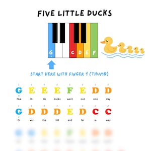 Five Little Ducks Piano Sheet Music: Color Coded Beginner Song (PDF ...