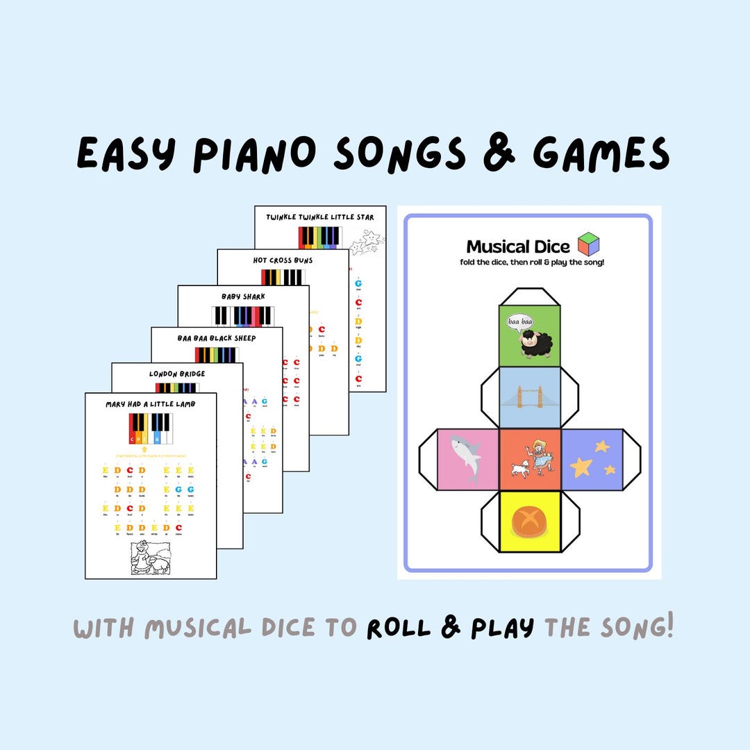 Beginner Piano Songs Easy Kids Songs With Musical Dice Fun, Printable ...