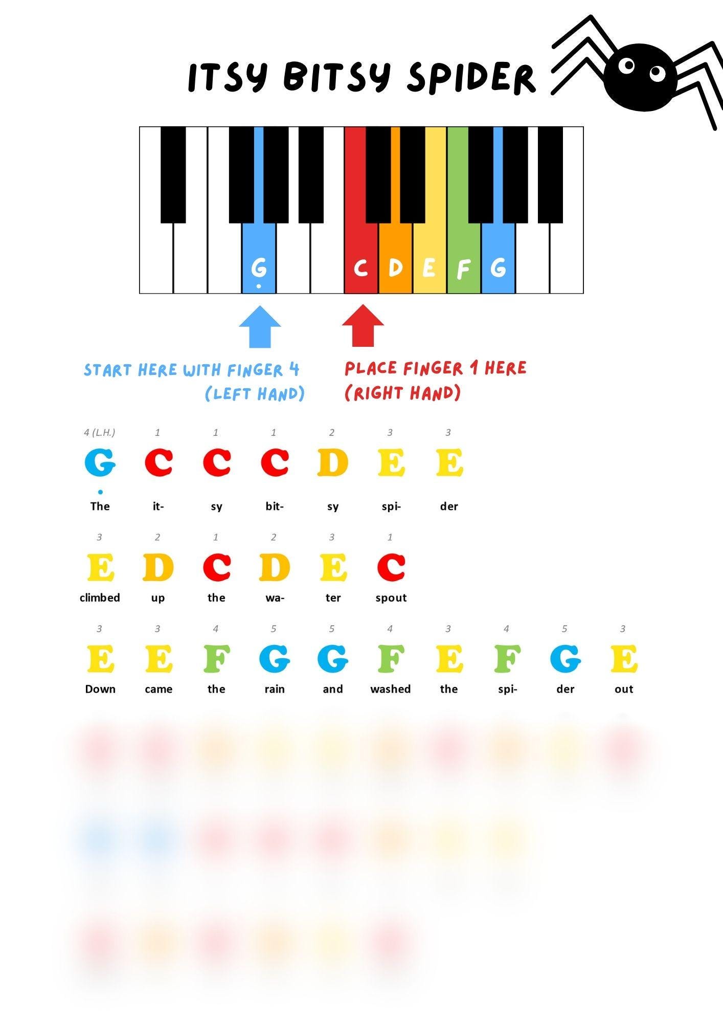 Itsy Bitsy Spider - Beginner/kids Friendly Sheet Music | Color Coded ...