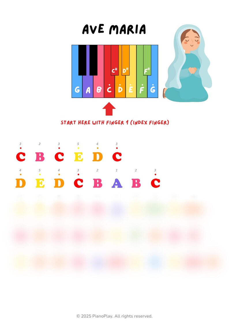 Easy Piano Sheet Music: Ave Maria (color-coded Beginner PDF) - Etsy