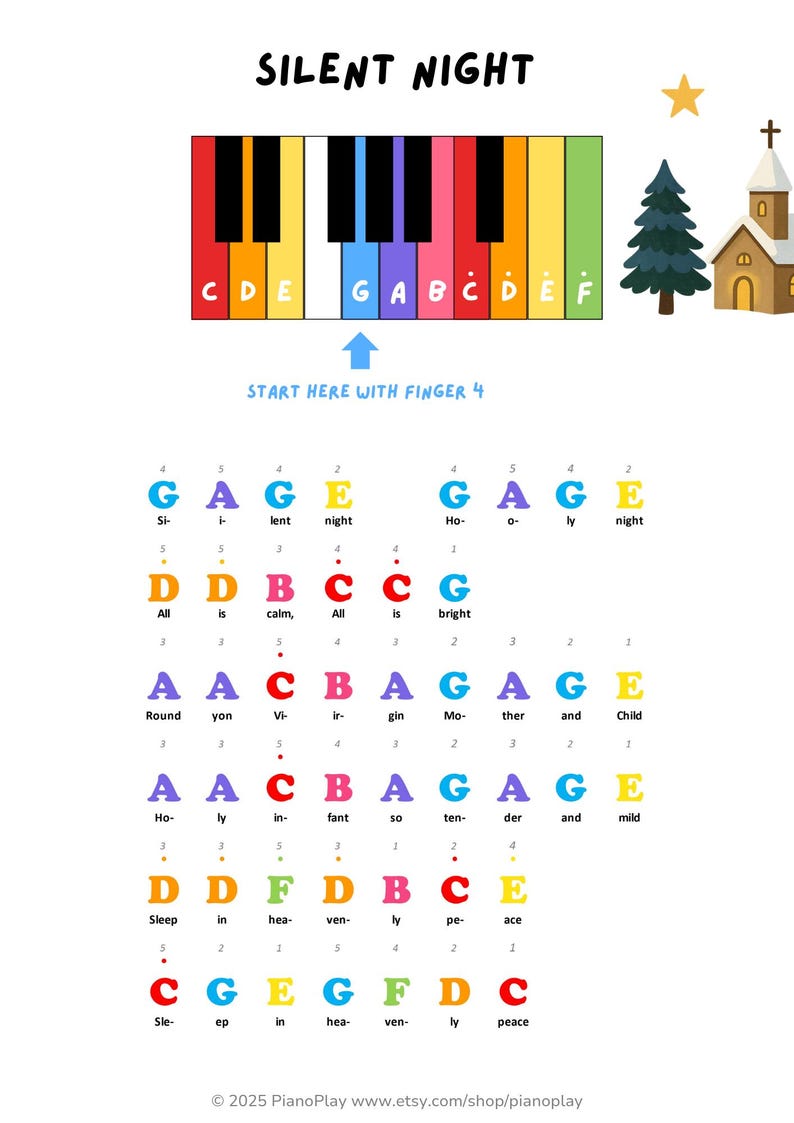 Silent Night Easy Christmas Piano Song | Easy Keyboard Sheet Music for ...