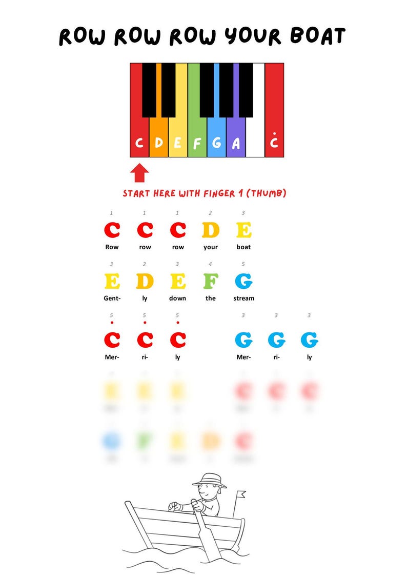 Row Row Row Your Boat - Color Coded Sheet Music With Musical Letter ...