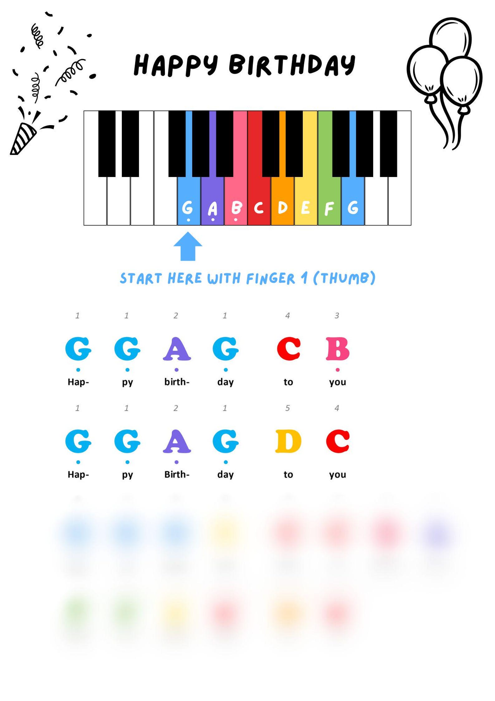 Happy Birthday Easy Kids Piano Song: Color Coded Sheet Music (PDF ...